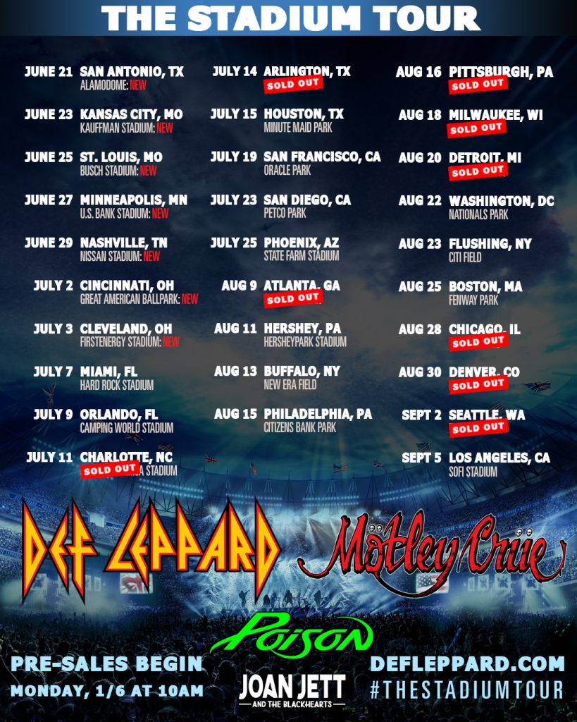 7 New Shows Added, 9 Stadium Tour Dates Sell Out Instantly | Def Leppard